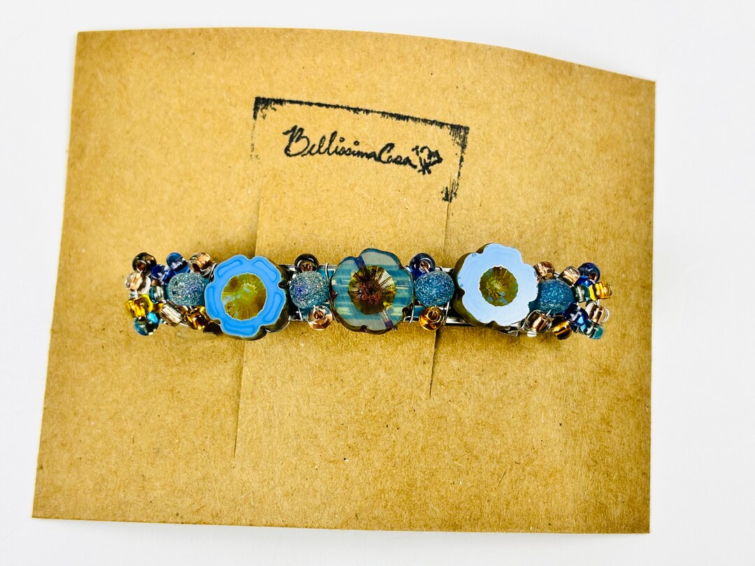 Barrette-clip-handmade Beaded Barrette-charming Blue Floral Barrette ...