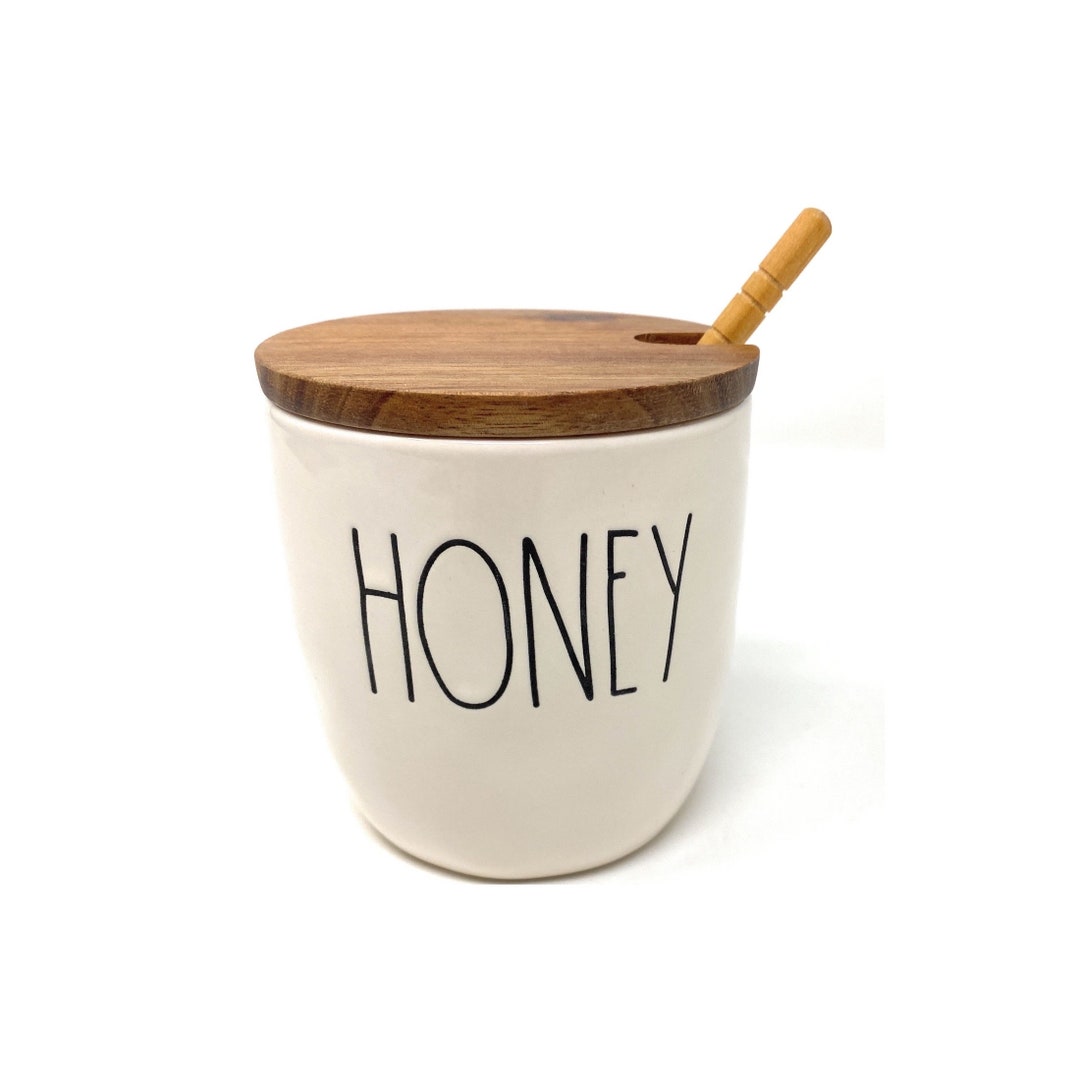 Rae Dunn by Magenta Ceramic Honey Jar With Wooden Lid Top and Dipper - Etsy