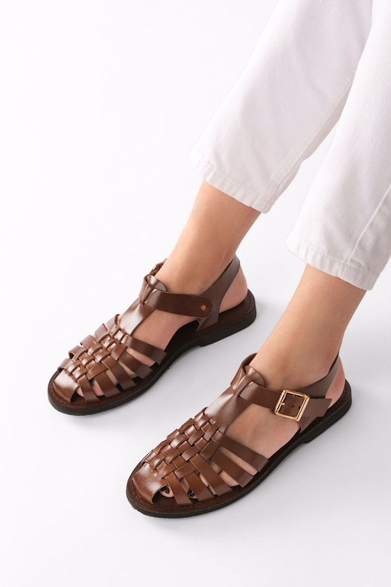 WOMEN'S GENUINE Leather Sole Daily Sandals, Huarache Sandal, All Sizes ...