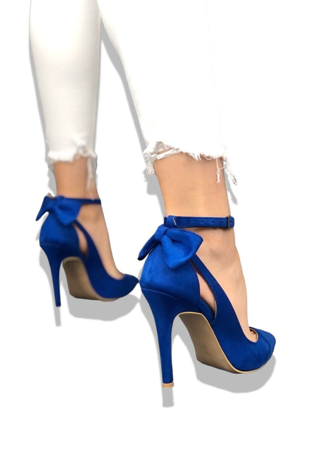 Royal Blue Suede High Heels – Bow Tie Bridal Ankle Shoes - Etsy