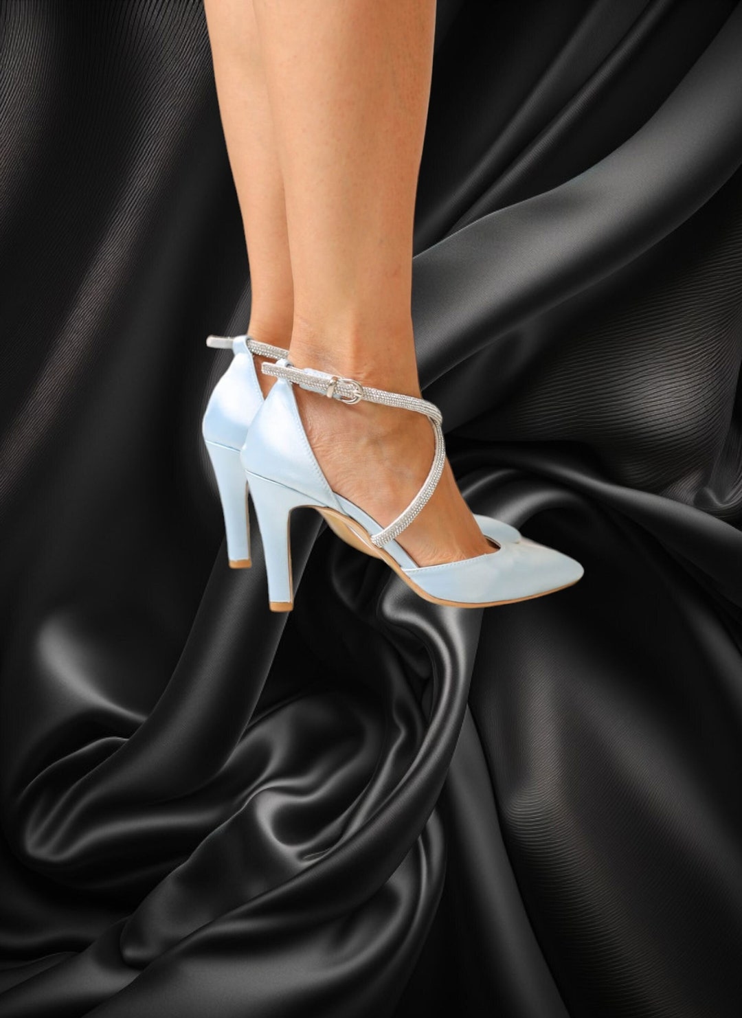 Blue Satin Wedding Shoes for Bride, Bride Shoes Heels, Wedding ...