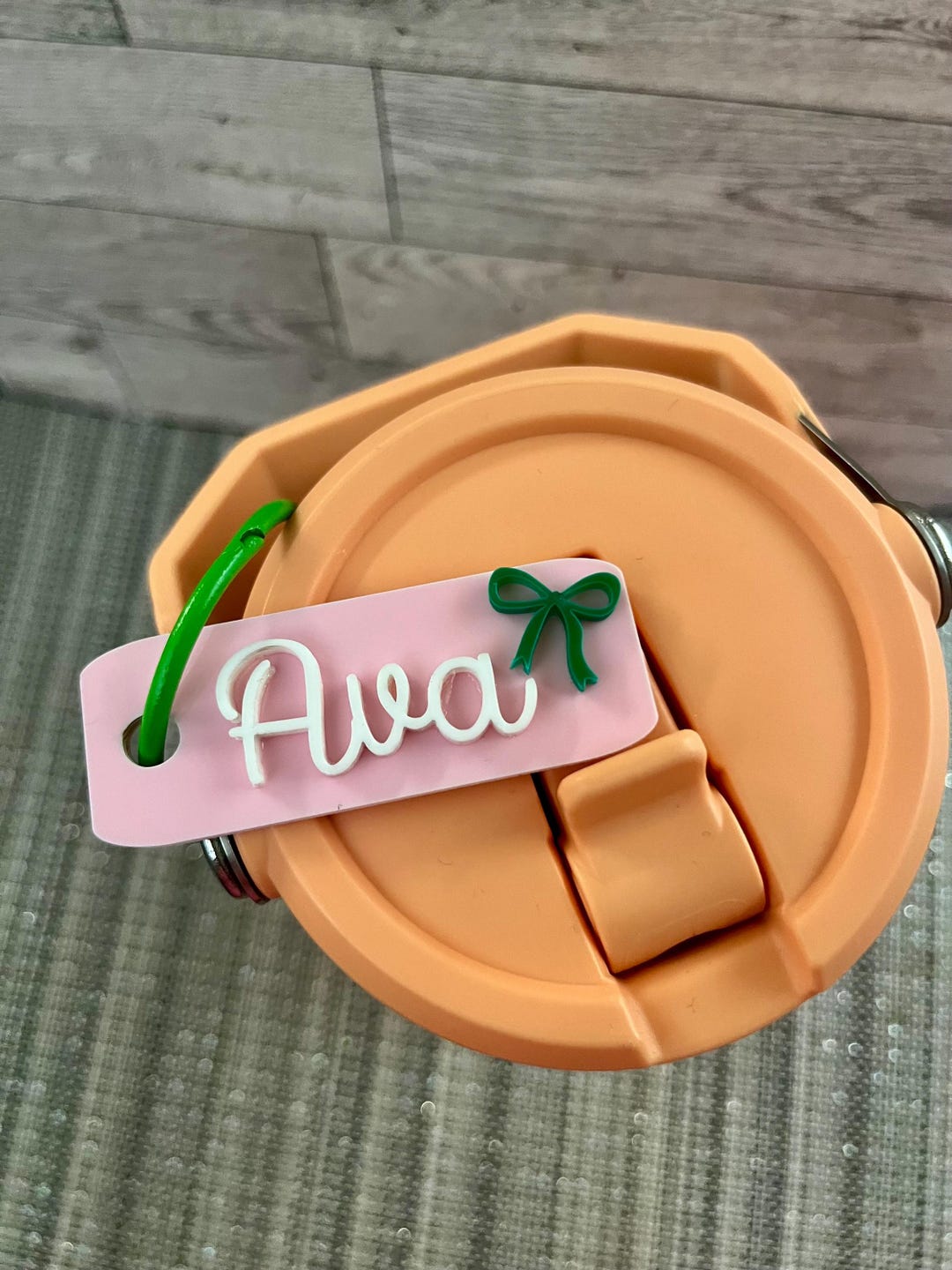 Acrylic Tumbler Name Plate, Pink and Green Bow Tag - Etsy