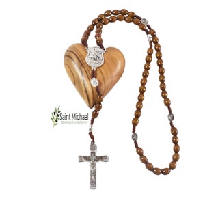St Michael Wood Beads Rosary Solid Wooden Prayer Chaplet With Cross Saint Medal & Silver Pardon ...