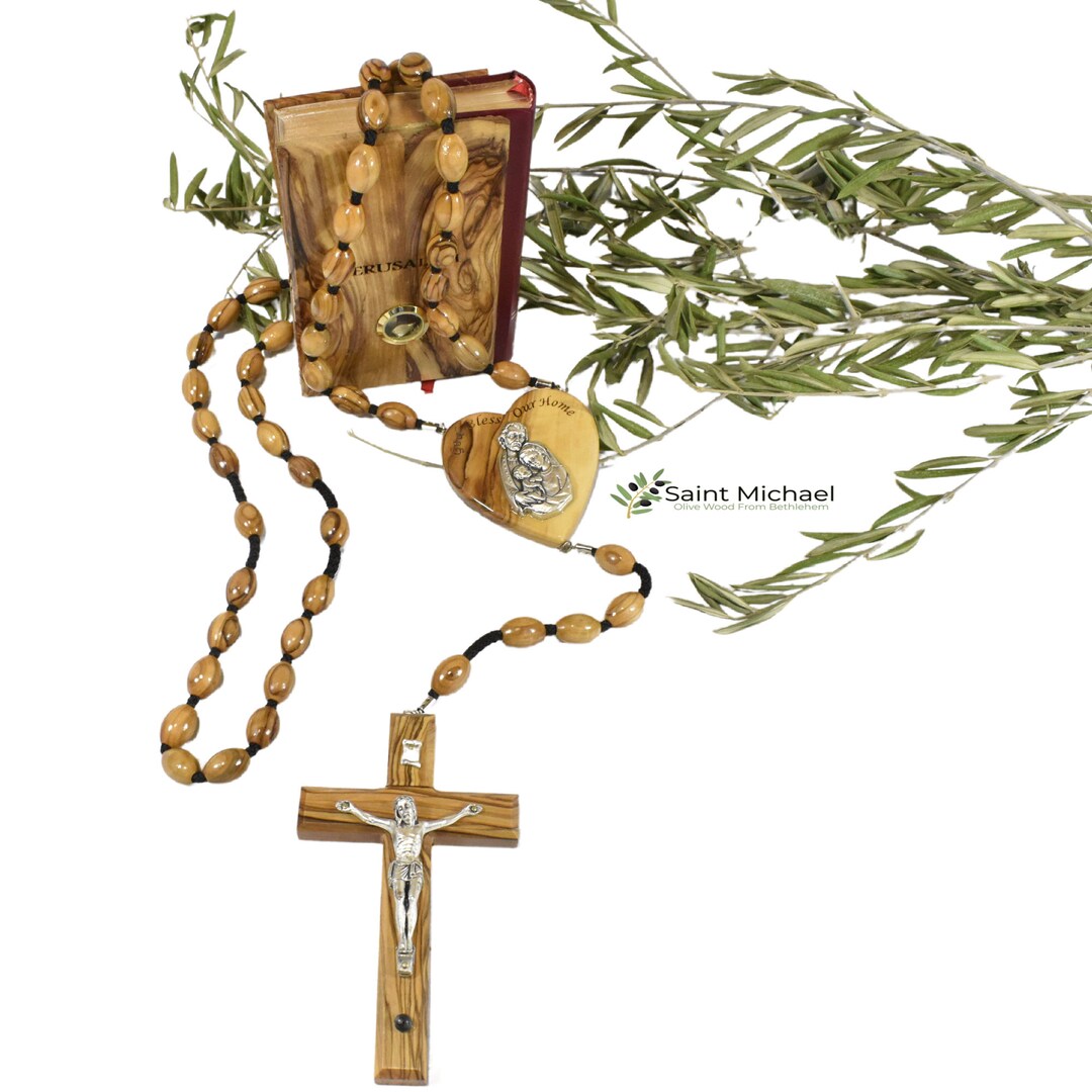 XL Olive Wood Wall Rosary Grade AAA Rosary Center Contains a Heart With ...
