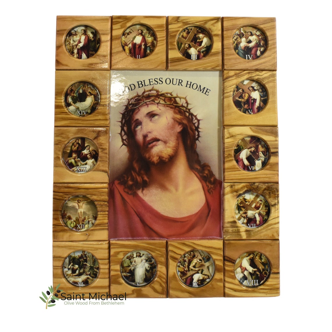 Jesus Christ Olive Wood Plaque of 14 Stations of the Cross & - Etsy