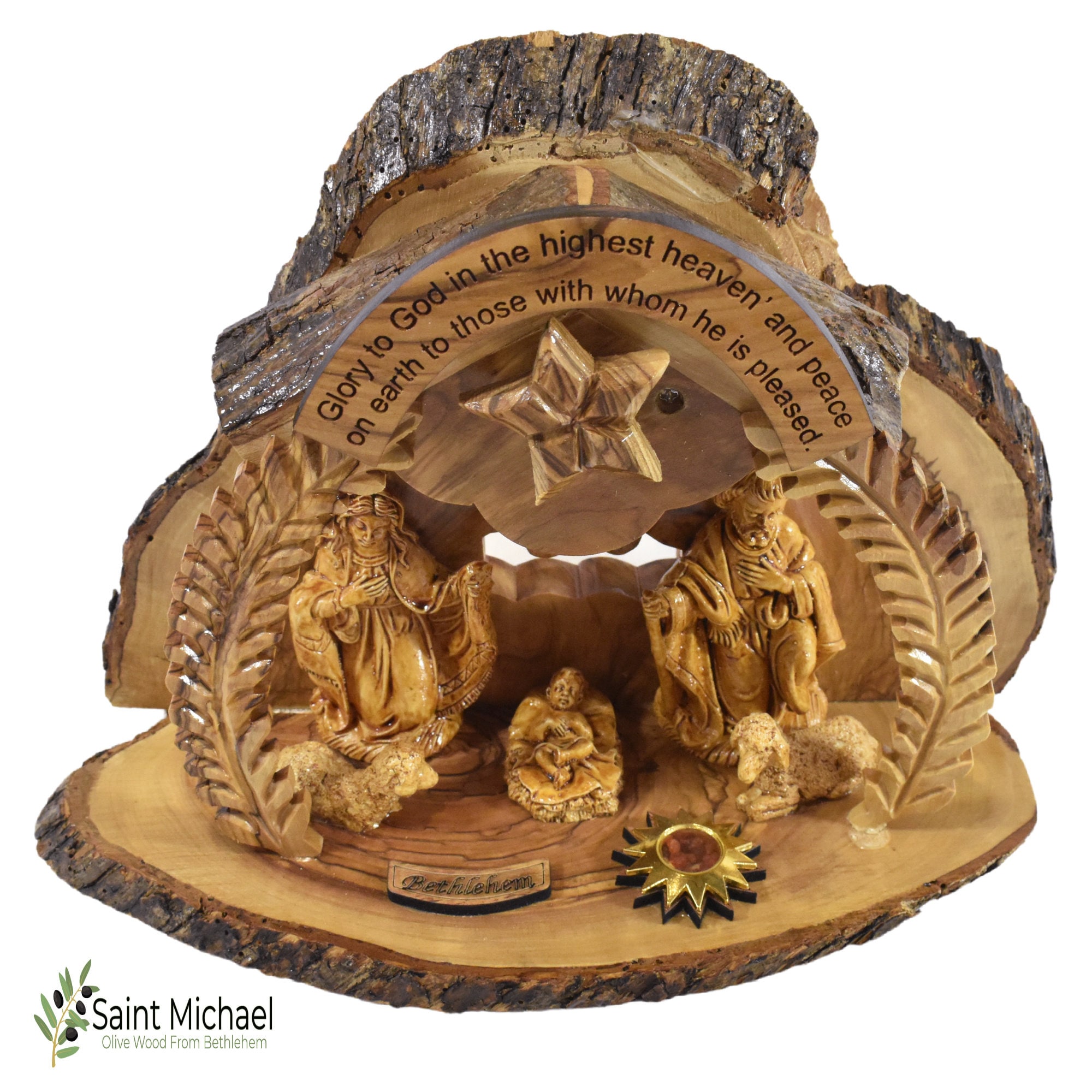 Unique Bethlehem Nativity Set With Bark Roof Holy Land Olive - Etsy