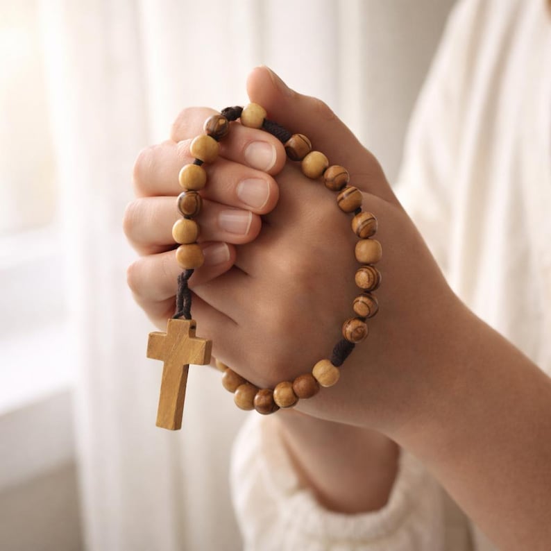 Olive Wood Rosary, Bethlehem Handmade Catholic First Communion Gift ...