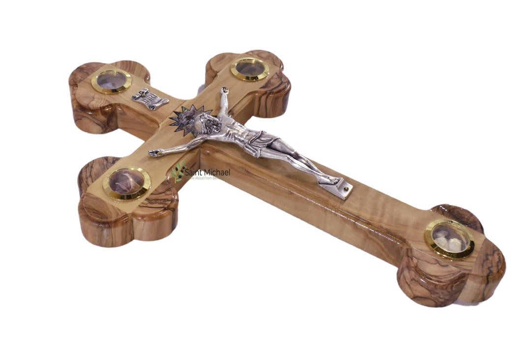 Wall Hanging Cross Crucifix 11 Inch Olive Wood Decorated With Mother of ...