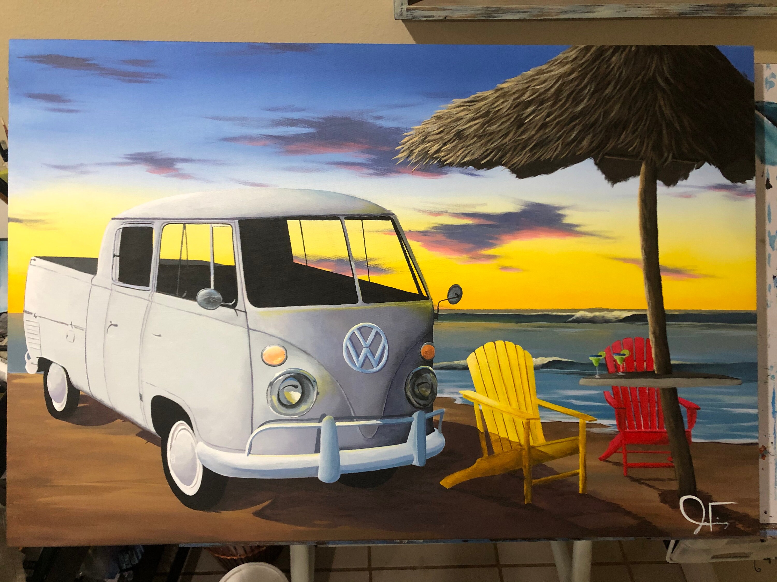 Custom VW Bus Vintage Car Painting - Etsy