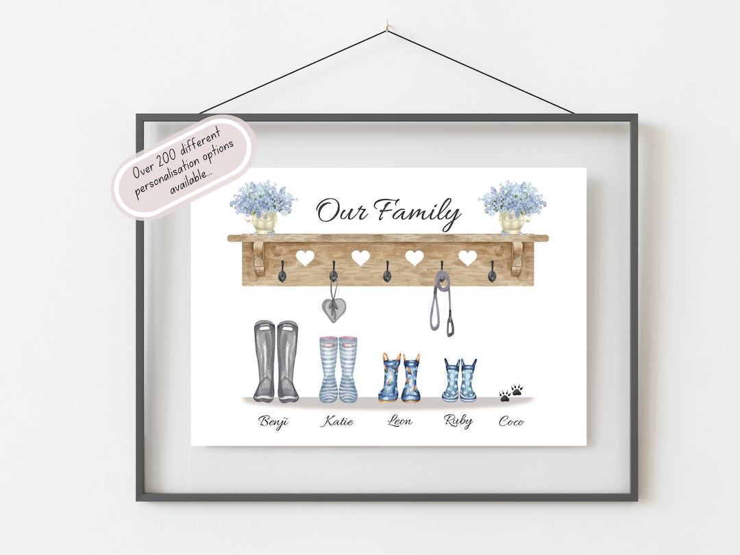 Our Family Print, Personalised Welly Boot Print, Custom Family ...