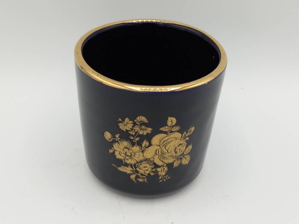 Vintage Ceramic Dark Blue and Gold Drinking Cup Handmade in - Etsy