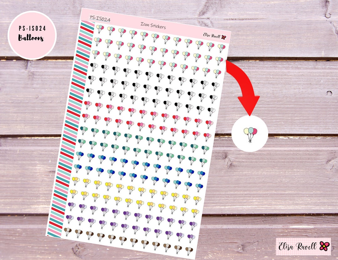 Balloon Stickers, Birthday Planner Stickers, Colors, 204 Stickers | PS ...