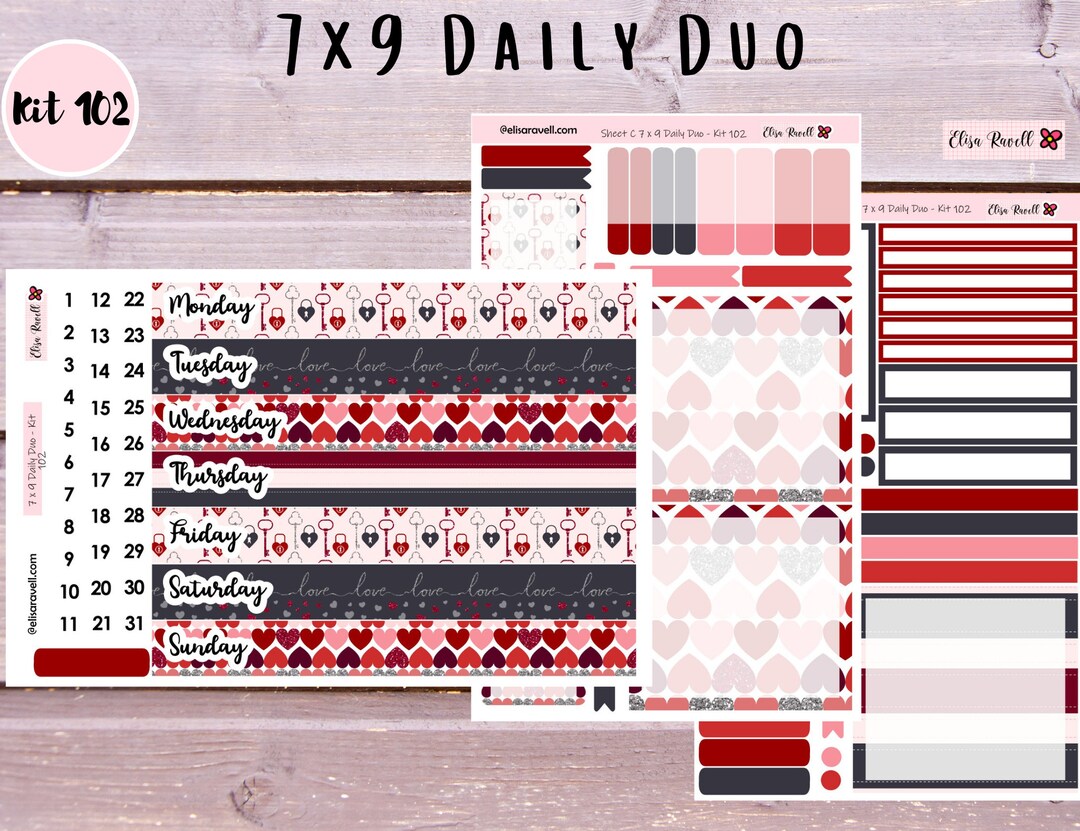 7x9 Daily Duo Stickers, Lock and Key, Valentines, February Planner ...