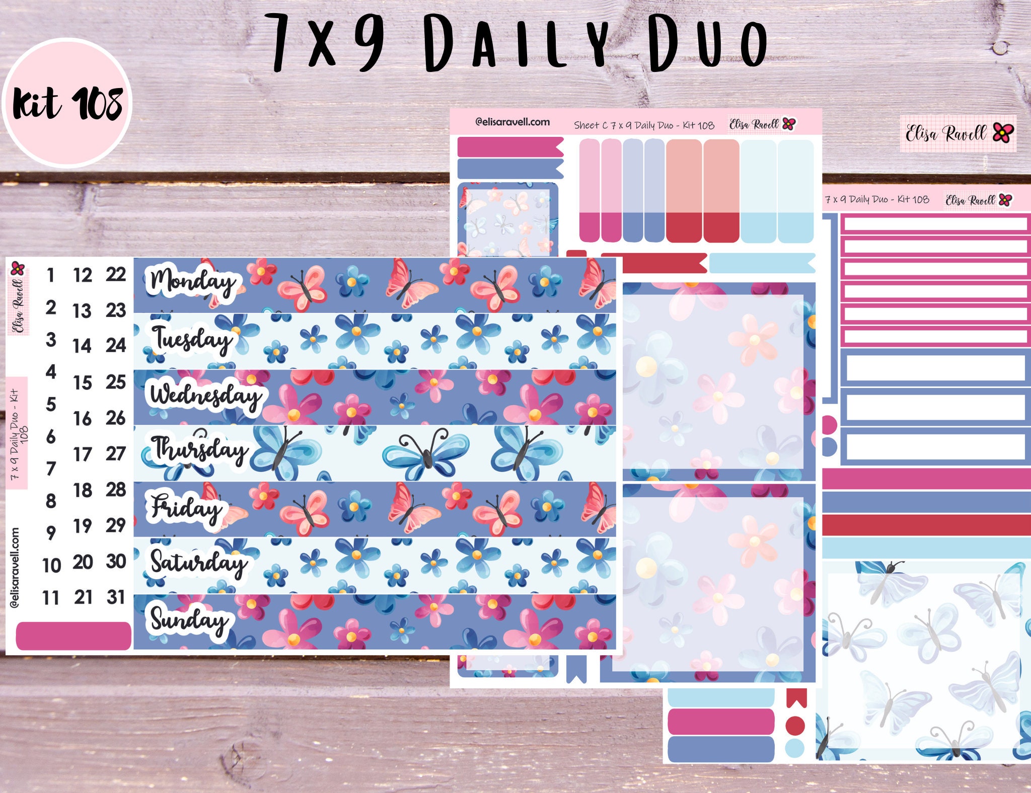 7x9 Daily Duo Stickers Plum Butterflies Spring April - Etsy