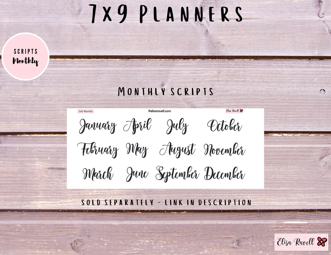 Cursive Monthly Scripts Sticker Sheet for 7x9 Monthly Planner Stickers ...
