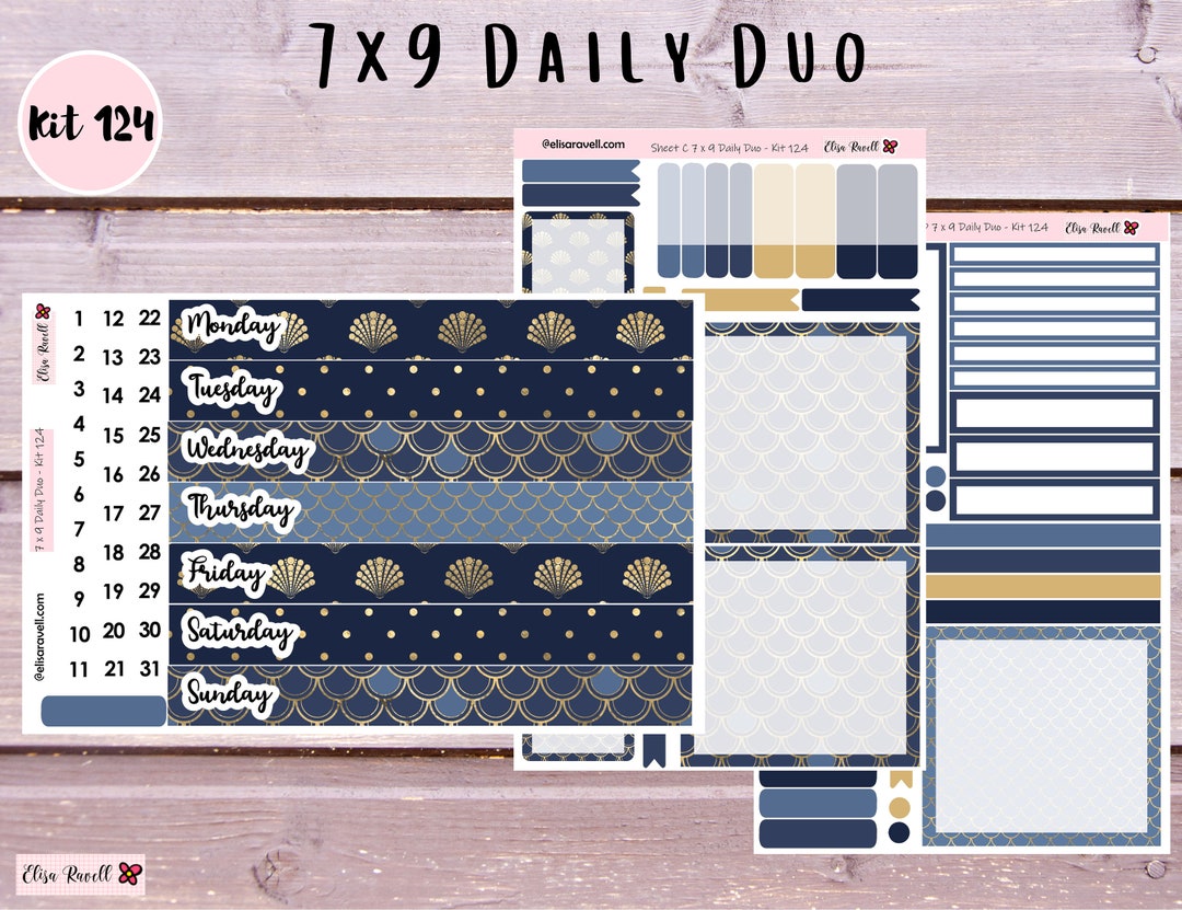 7x9 Daily Duo Stickers, Sparkling Seashells, Summer, July Planner ...