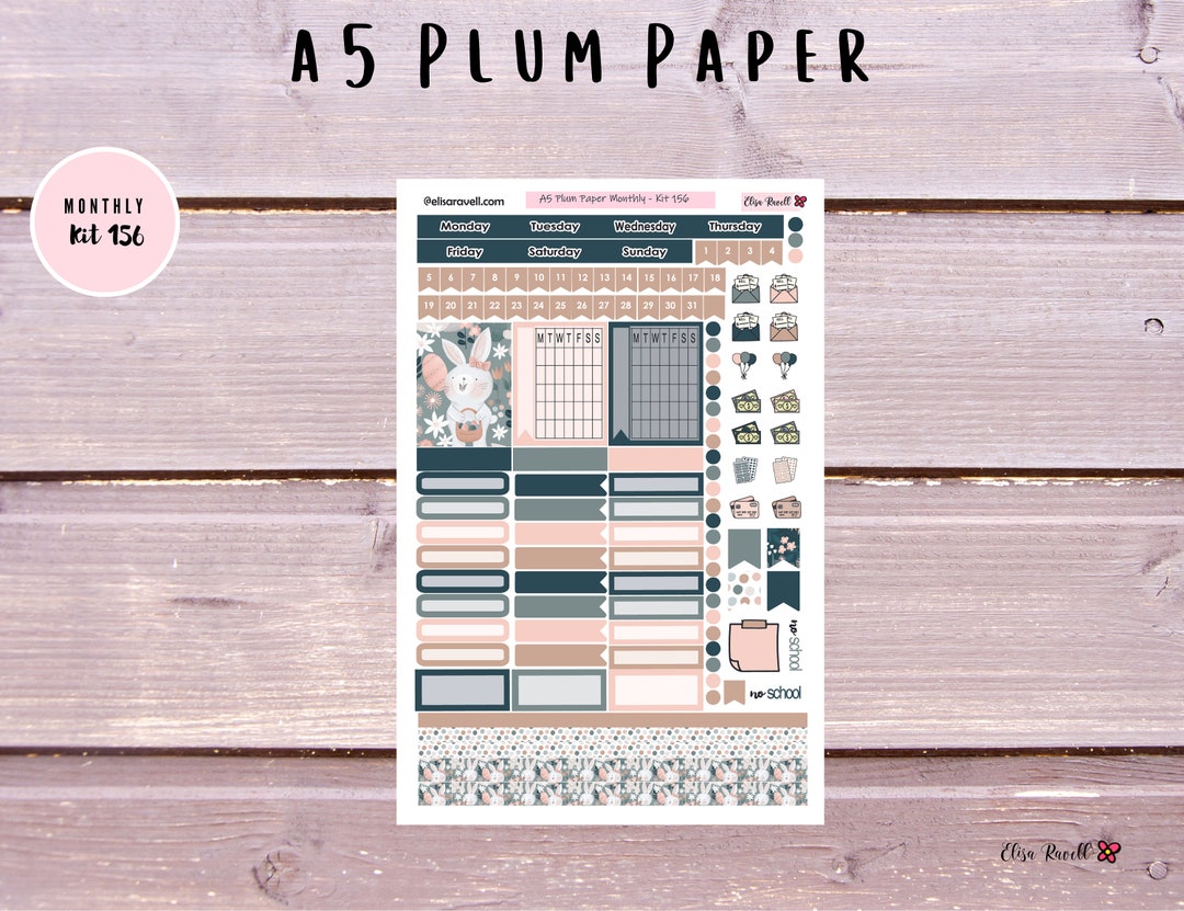 A5 Plum Planner Monthly Stickers Kit, Monthly View Easter Bunny March ...