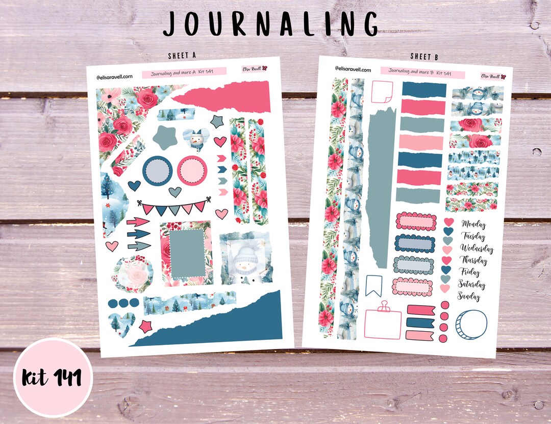 Journaling Sticker Kits Watercolor Snowman for A5 and 7x9 Journals and ...