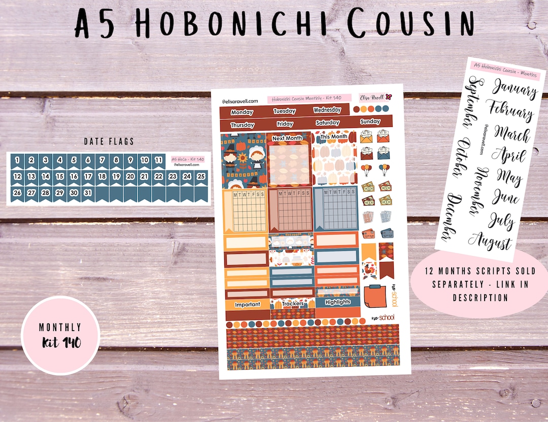 Hobonichi Cousin Monthly Sticker Kits Featuring Thankful Thanksgiving ...