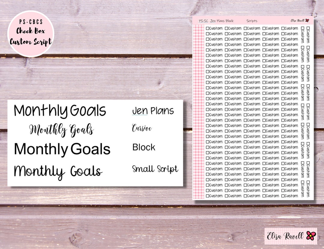 Checkbox Custom Script Sticker Sheet, Planner Stickers, Choose Your ...
