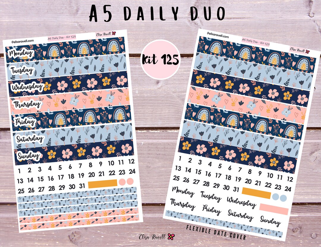 A5 Daily Duo Planner Sticker Kits Featuring Boho August Rainbows, Kit ...