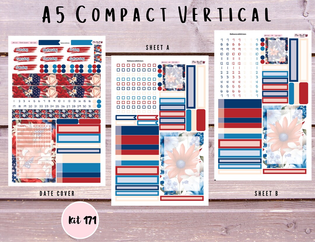 A5 Compact Vertical Planner Stickers Patriotic Watercolor, Kit 171 - Etsy