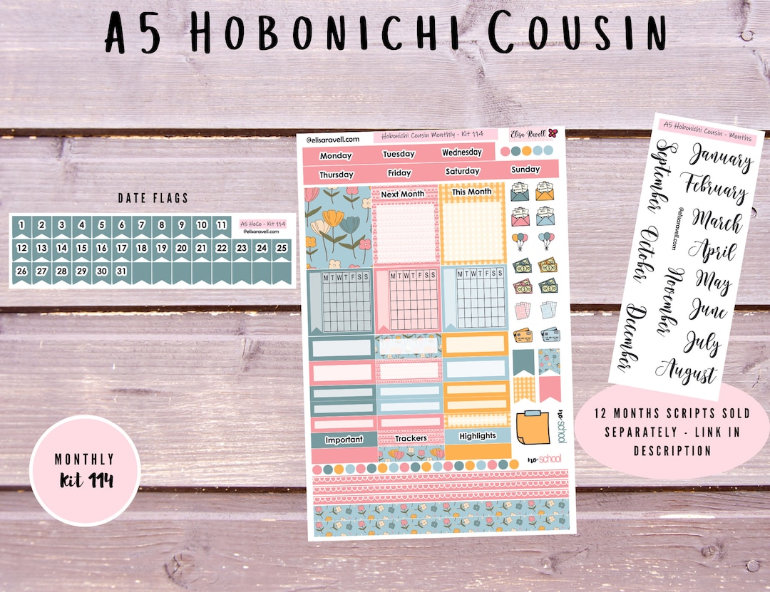 Hobonichi Cousin Sticker Kits, Pastel Garden, Flowers, May, A5 ...