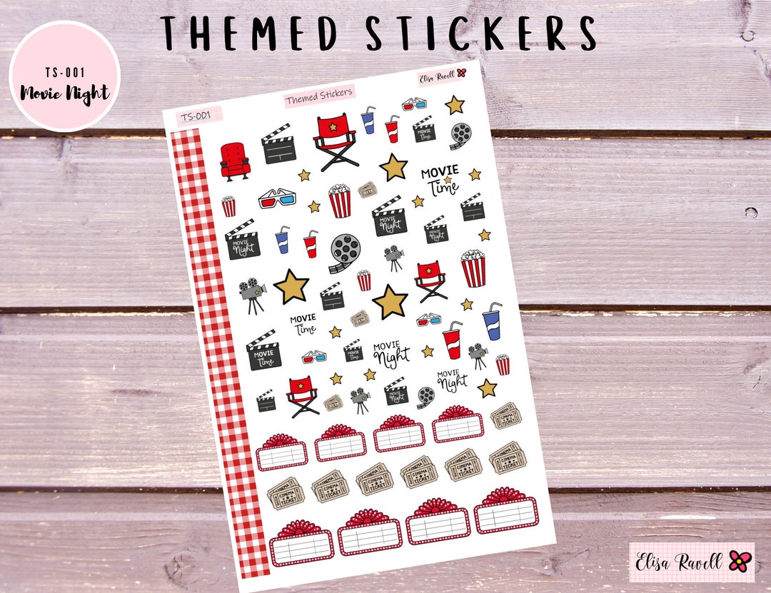 Movie Themed Stickers, Movie Night, Planner Stickers, Planner Doodles ...