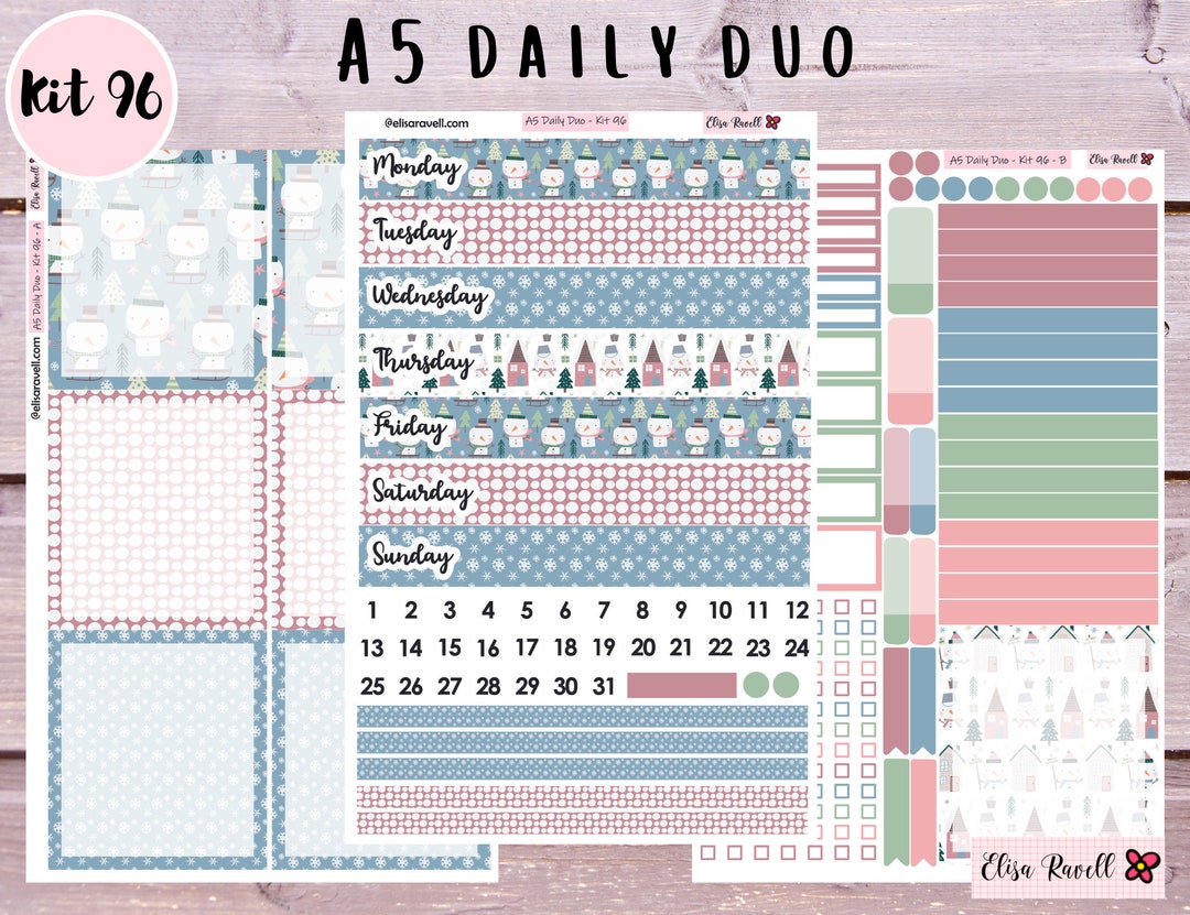A5 Daily Duo Stickers, Snowmen, Winter, January, DD Stickers, ECDD ...