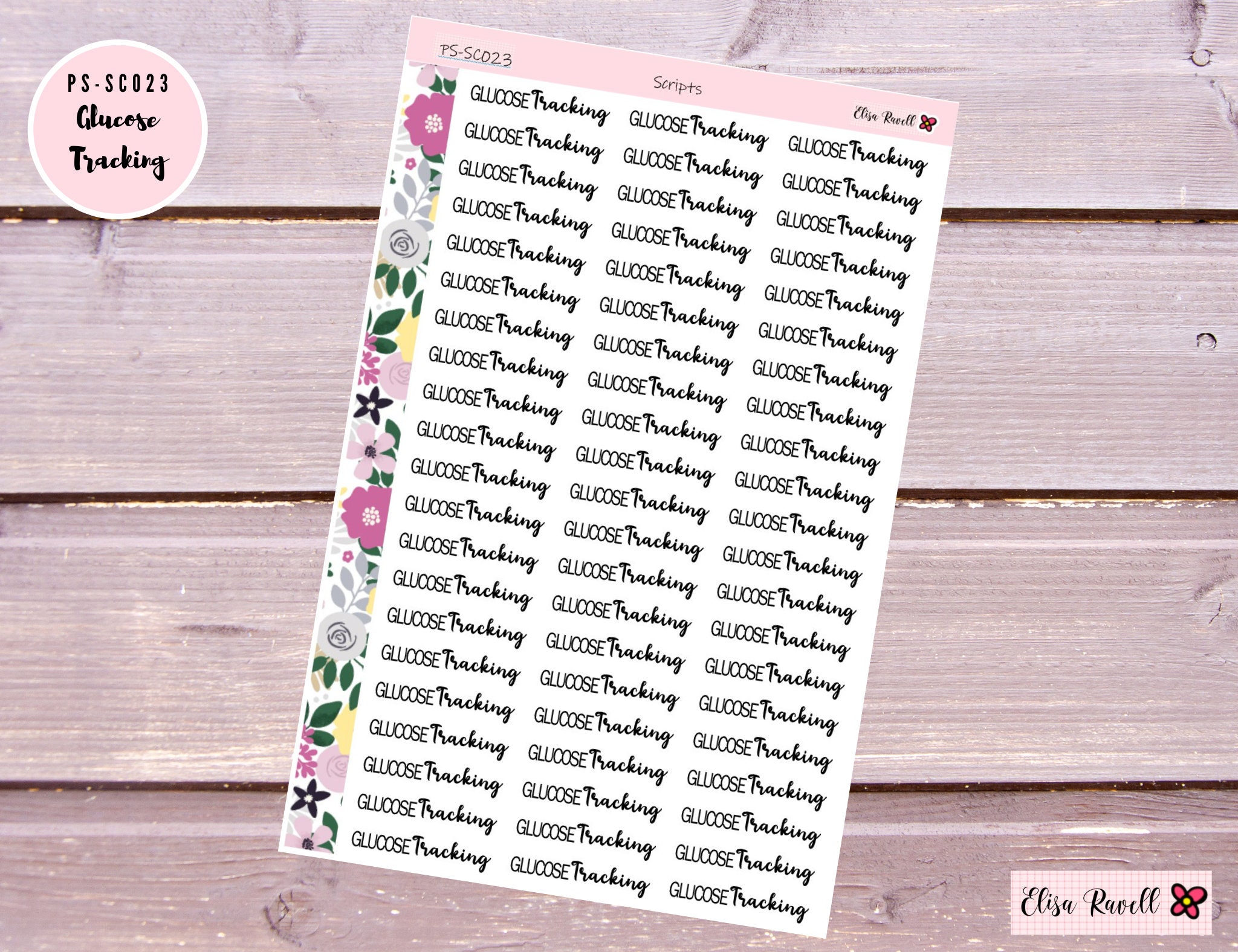 Glucose Tracking Script Cursive Script Block Diabetes | Etsy