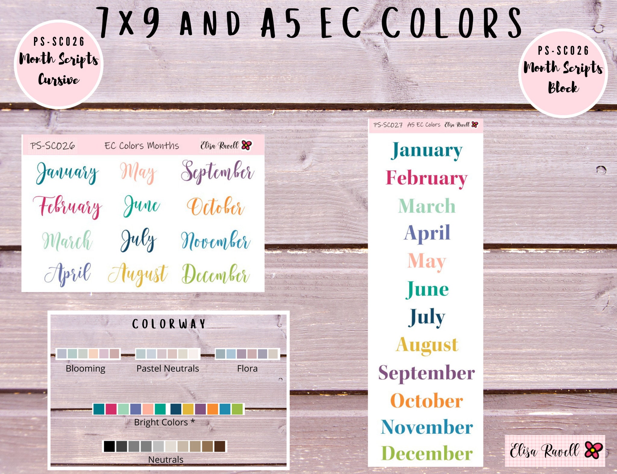 Months Scripts Erin Condren Colors Cursive Script Block - Etsy