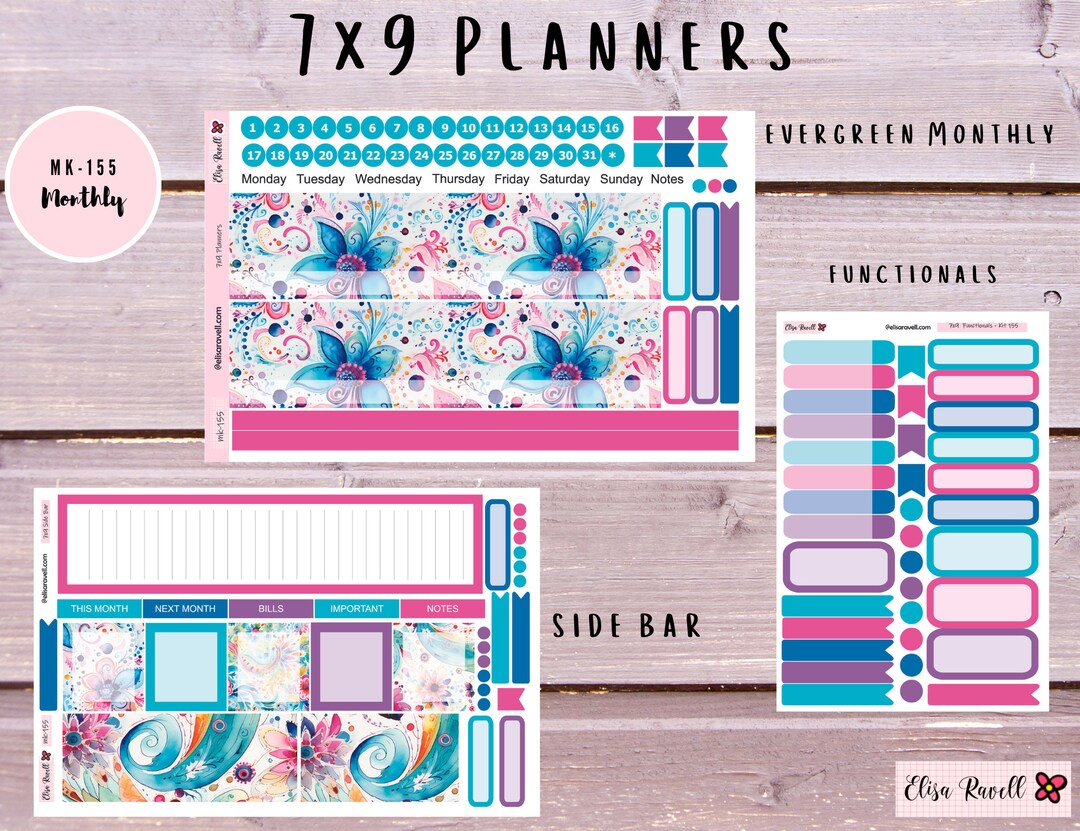 7x9 Monthly View Planner Stickers Kits for Erin Condren Life Planners ...
