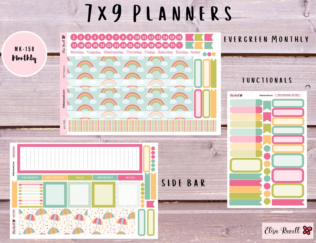 7x9 Monthly View Planner Stickers Kits for Erin Condren Life Planners ...