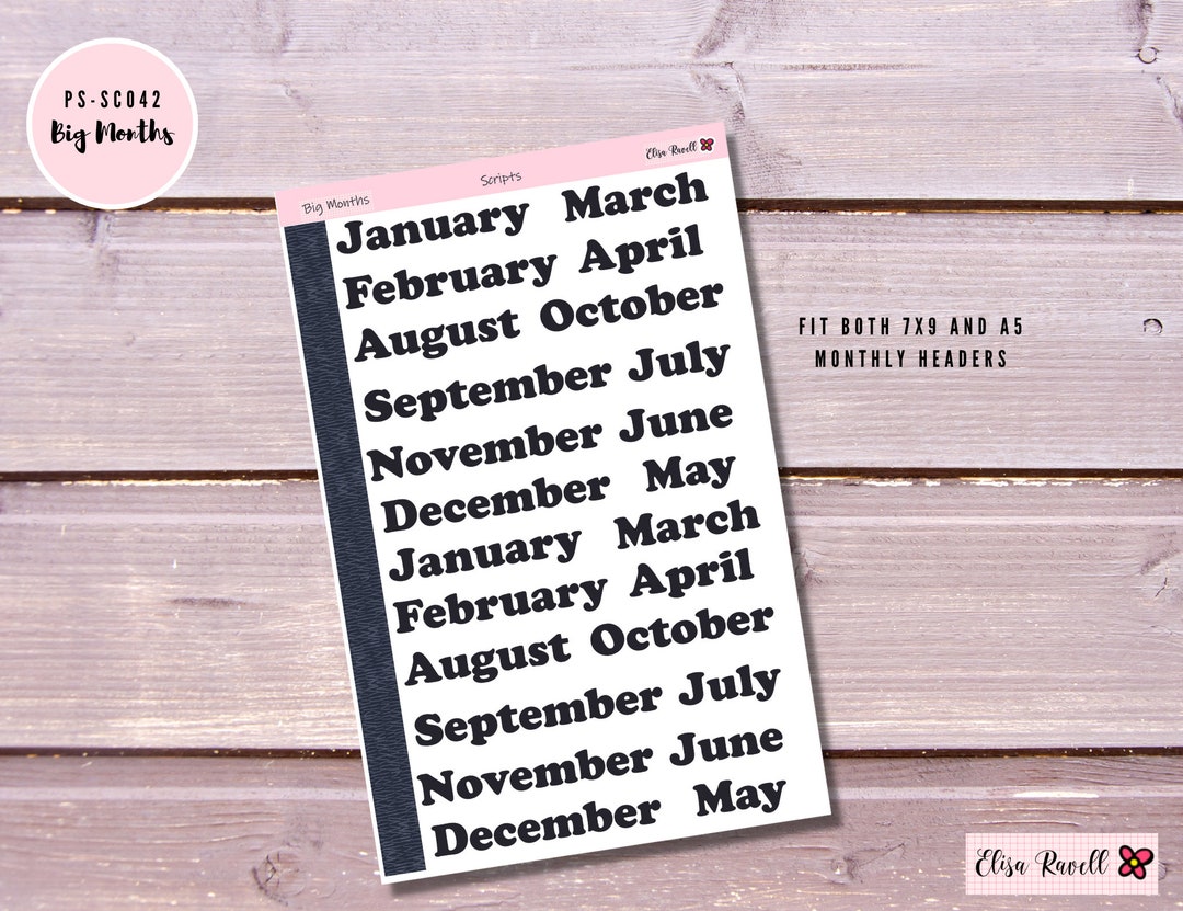 Big Months, Block Font, Planner Stickers, PS-SC042 - Etsy