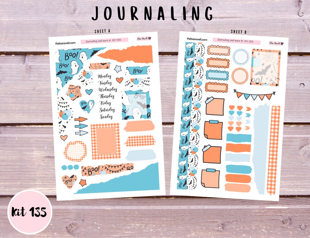 Journaling Sticker Kits Orange and Blue Halloween for A5 and 7x9 ...