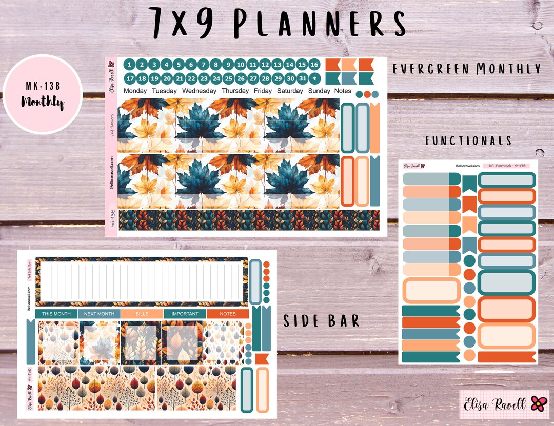 7x9 Monthly View Planner Stickers Kits for Erin Condren Life Planners ...