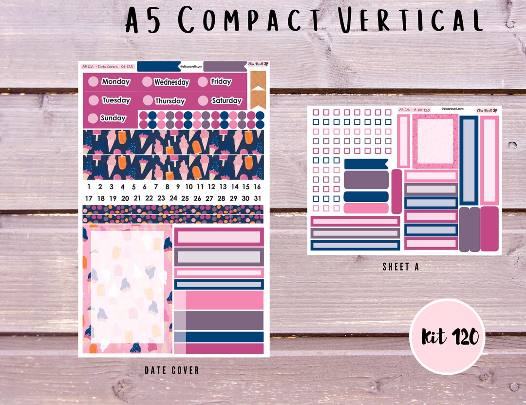 A5 Compact Vertical Stickers, Ice Cream, June, Spring, Summer, Kit 120 ...