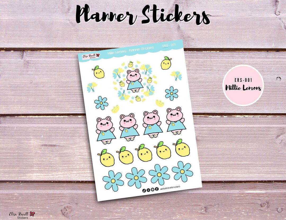 Vinyl A6 Kawaii Millie Bear Blue Lemons Planner Stickers Choose Premium ...