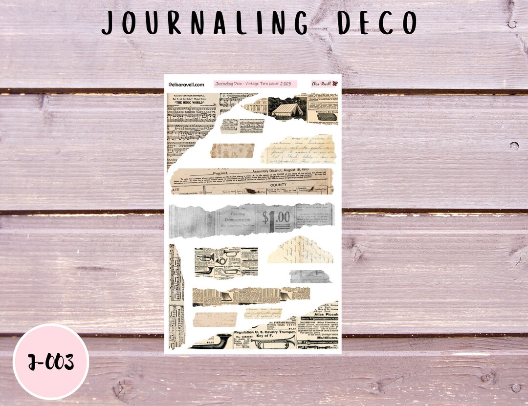 Journaling Deco Sticker, Torn Paper, Vintage Paper, A5, 7x9, Hobonichi ...
