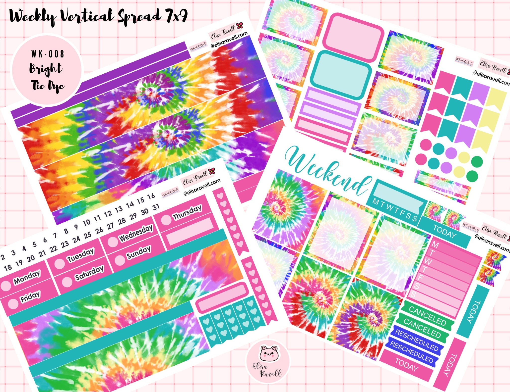 Bright Tie Dye Weekly Spread Summer Weekly Kit Planner - Etsy