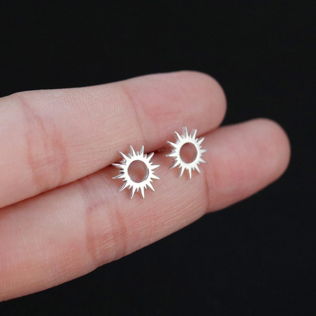 Silver Dainty & Minimalist Sun Stud Earrings, Sun Stud Earrings, Simple ...