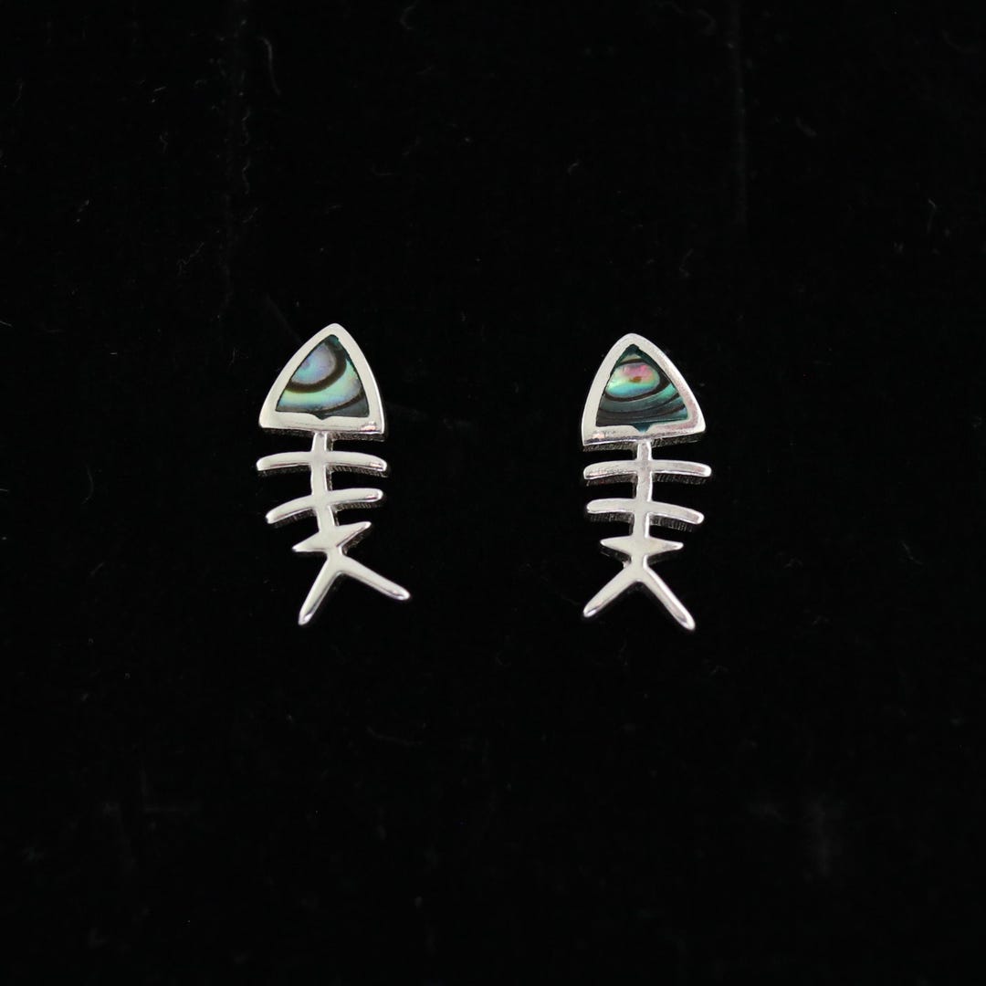 925 Sterling Silver Fishbone Earrings | Abalone Shell Minimalist Studs ...