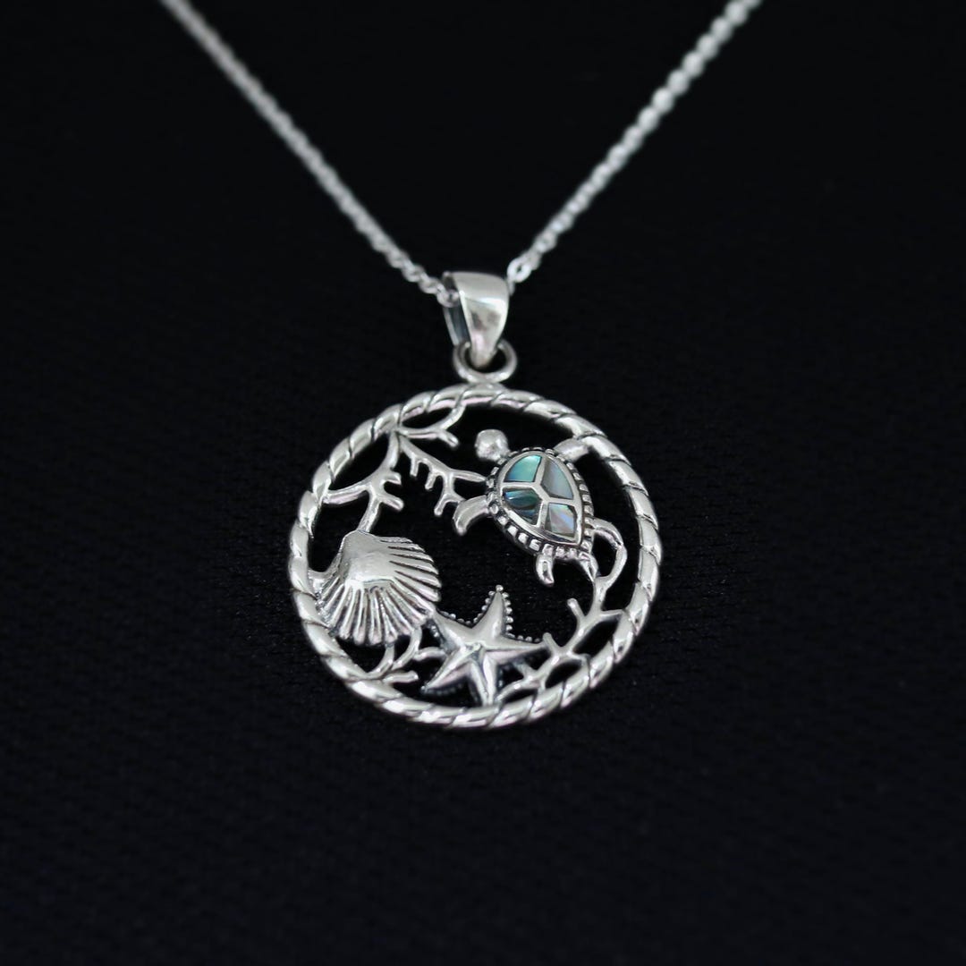 925 Sterling Silver Abalone Turtle Pendant Necklace, Ocean Gift, Sea ...