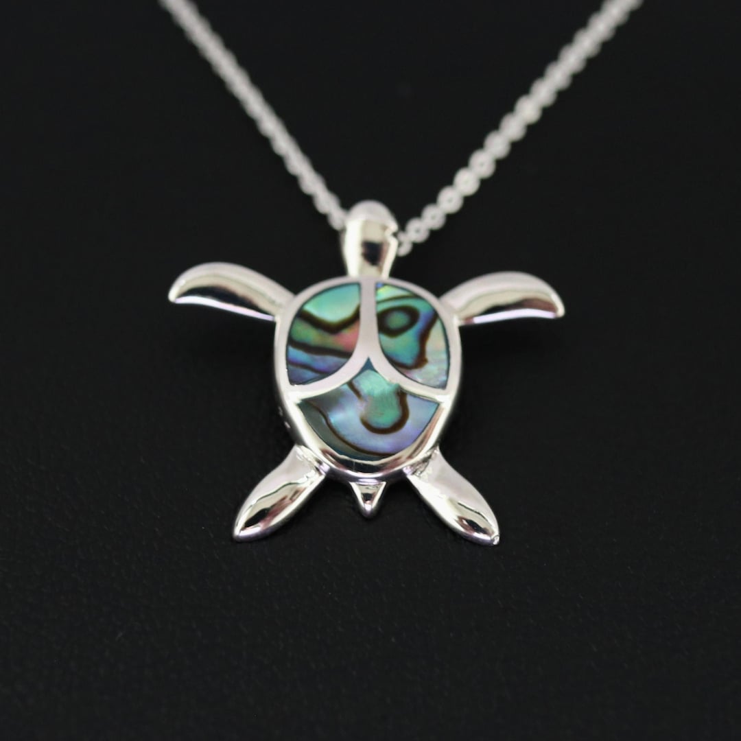 925 Sterling Silver Abalone Turtle Pendant Necklace, Ocean Inspired ...