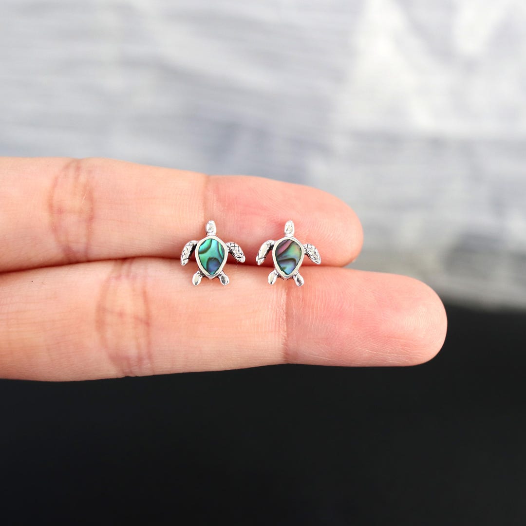 Cute Turtle Stud Earrings in Sterling Silver - Animal Stud Earrings ...