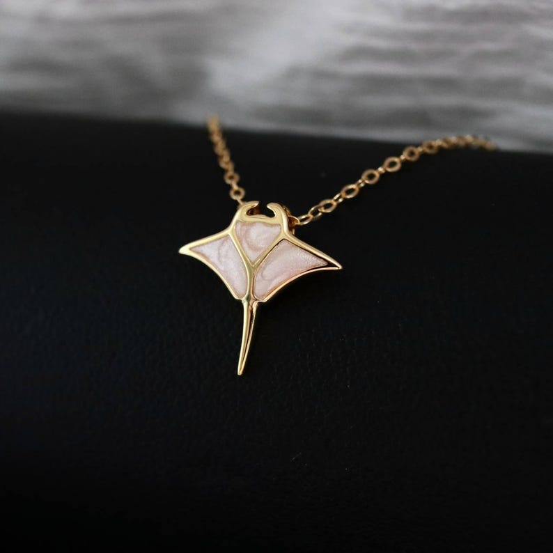 Gold Plated Sterling Silver Manta Ray Necklace, Ocean Animal Pendant ...