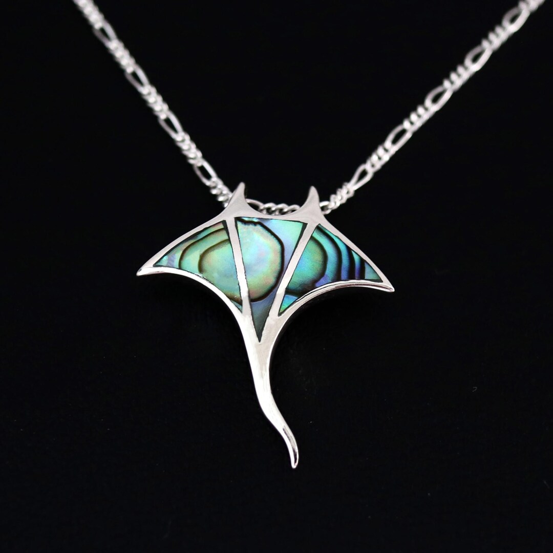 925 Sterling Silver Manta Ray Necklace, Pearl & Abalone Pendant, Ocean ...