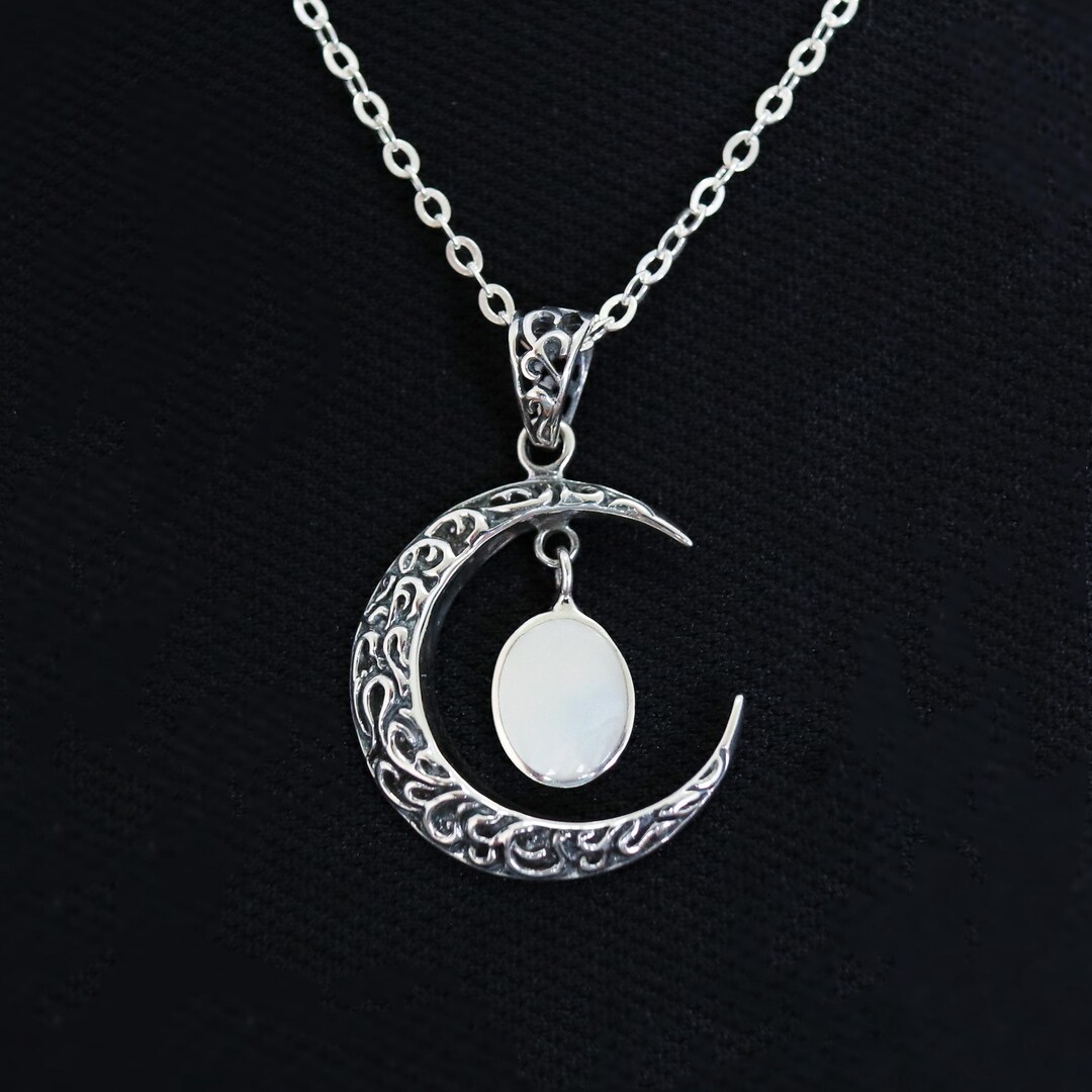 Handcrafted 925 Sterling Silver Moon Crescent Pendant, Large Crescent ...