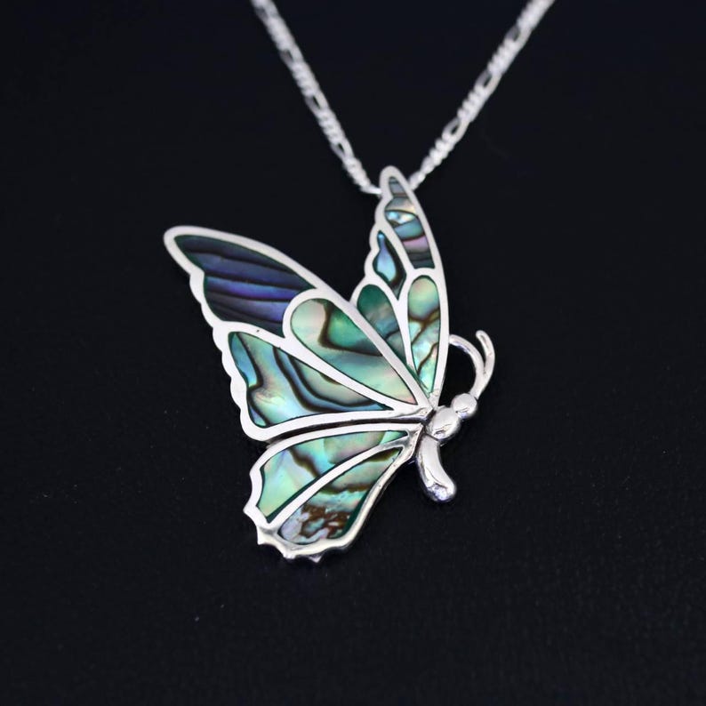 925 Sterling Silver Butterfly Pendant, Abalone Butterfly Necklace, Tiny ...