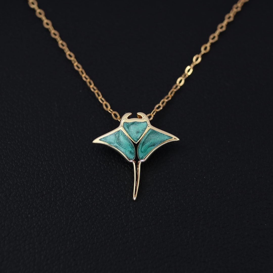 Gold Plated Sterling Silver Manta Ray Necklace, Ocean Animal Pendant ...
